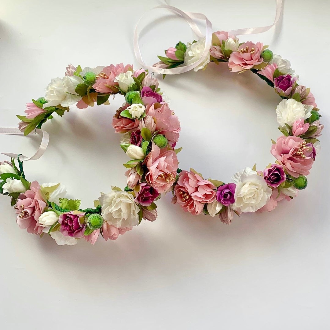 Dusty Rose Head Band Floral Crown Baby Headpiece All Sizes Hot Pink ...