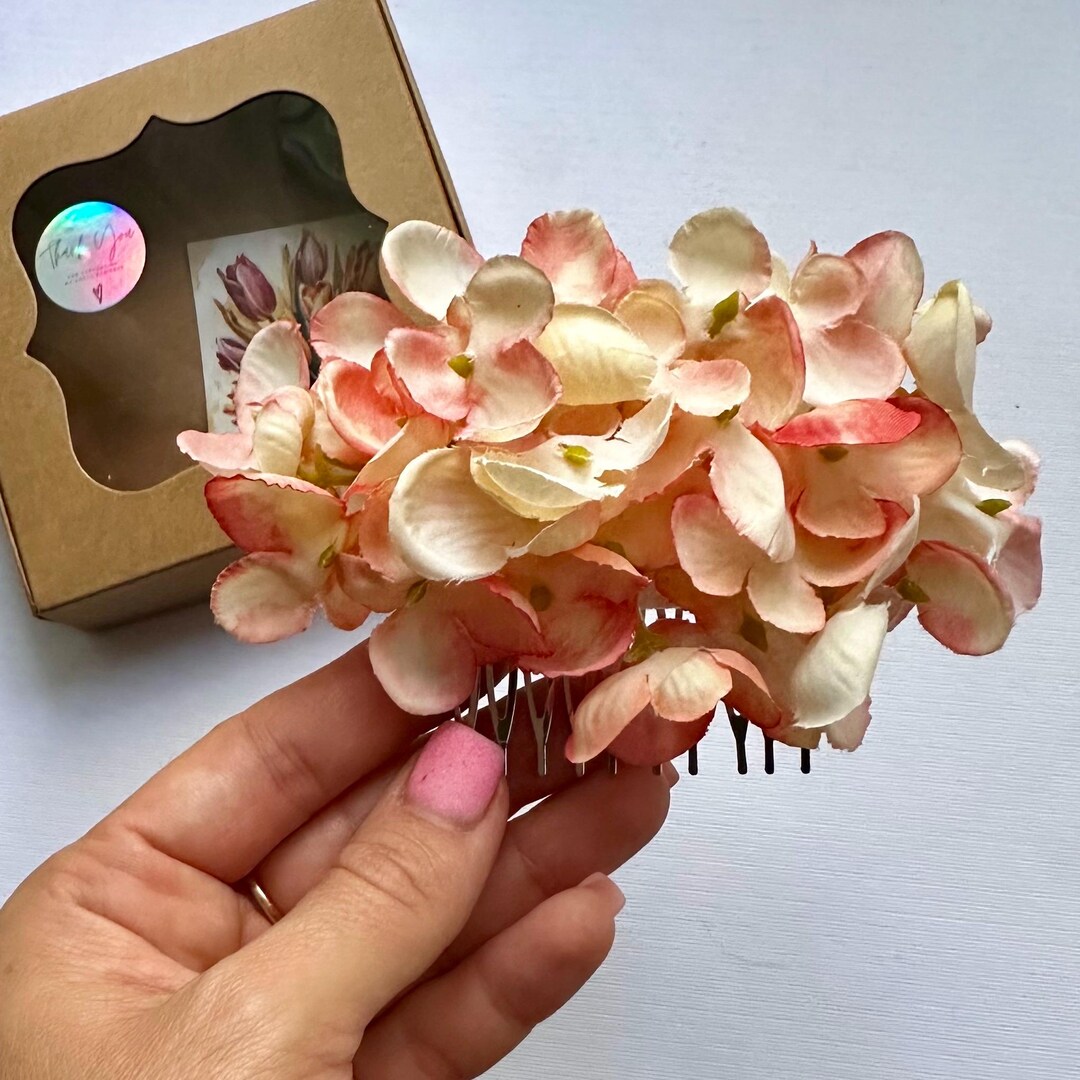 Coral Hair Comb Cream Blush Hydrangea Hair Clip Hydrangea Hairpiece ...