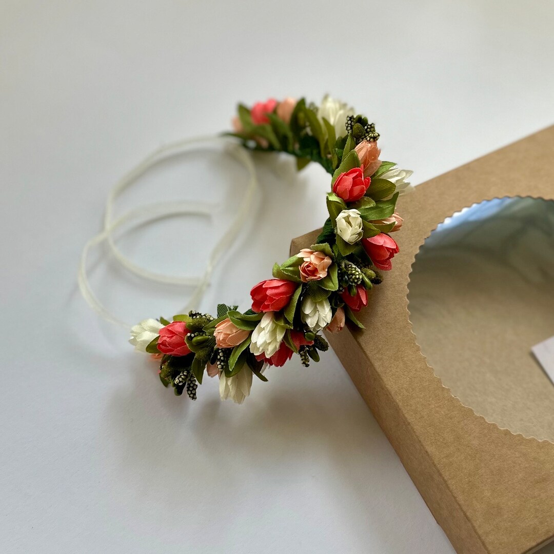 Coral Flower Crown Bun Wrap: Ballet Headpiece With Silk Flowers - Etsy