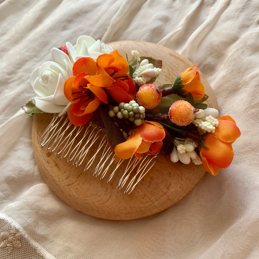Burnt Orange Hair Comb Terracotta Flowers Hair Piece Boho Hair Comb ...