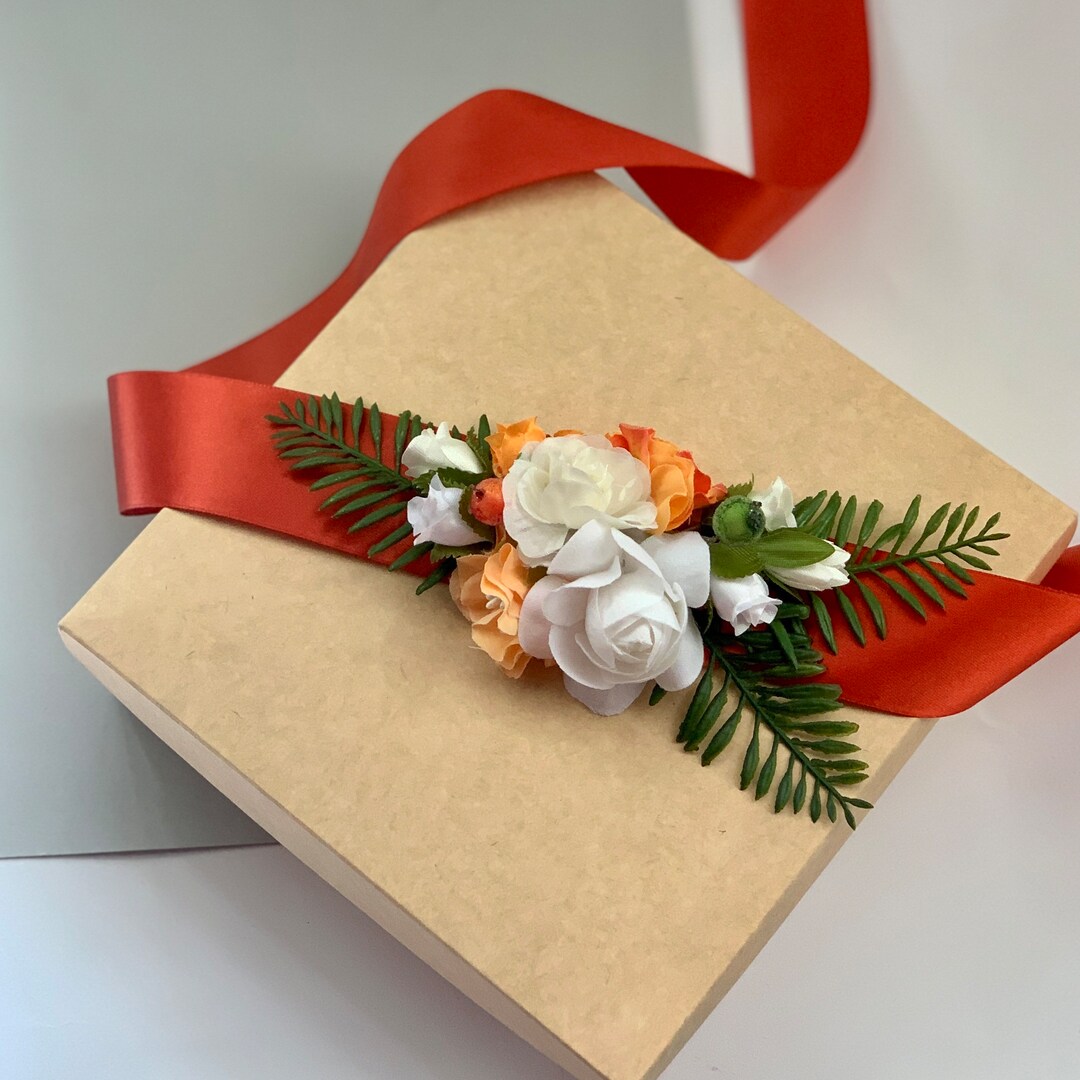 Fern Belt Burnt Orange Ivory White Wedding Sash Rust Flower Girl Dress ...