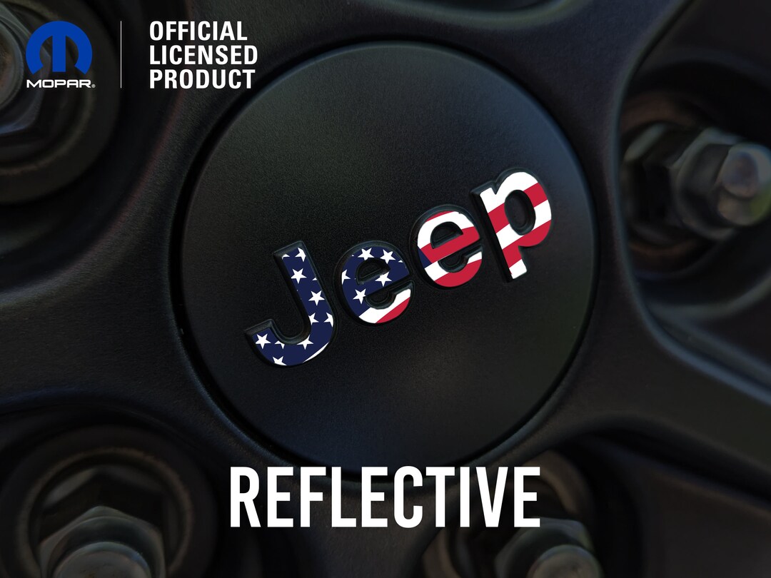 REFLECTIVE American Flag Wheel Rim Center Cap Jeep Sticker Decal ...