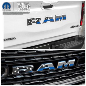 2019-2025 RAM 1500 Thin Blue Line Grille Tailgate Flag Emblem Decal ...