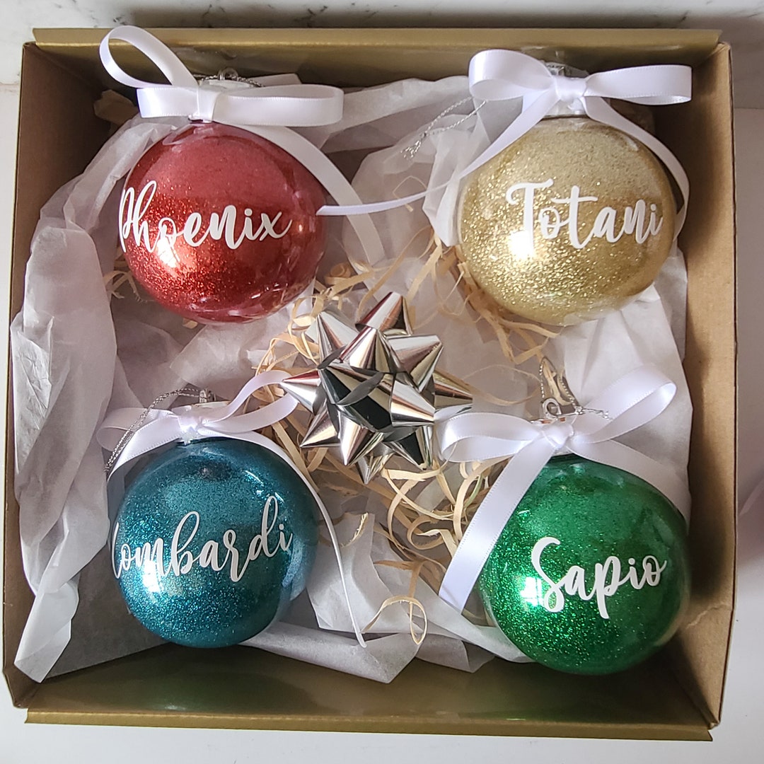 Personalised Christmas Baubles Hamper, Christmas Tree Ornaments ...