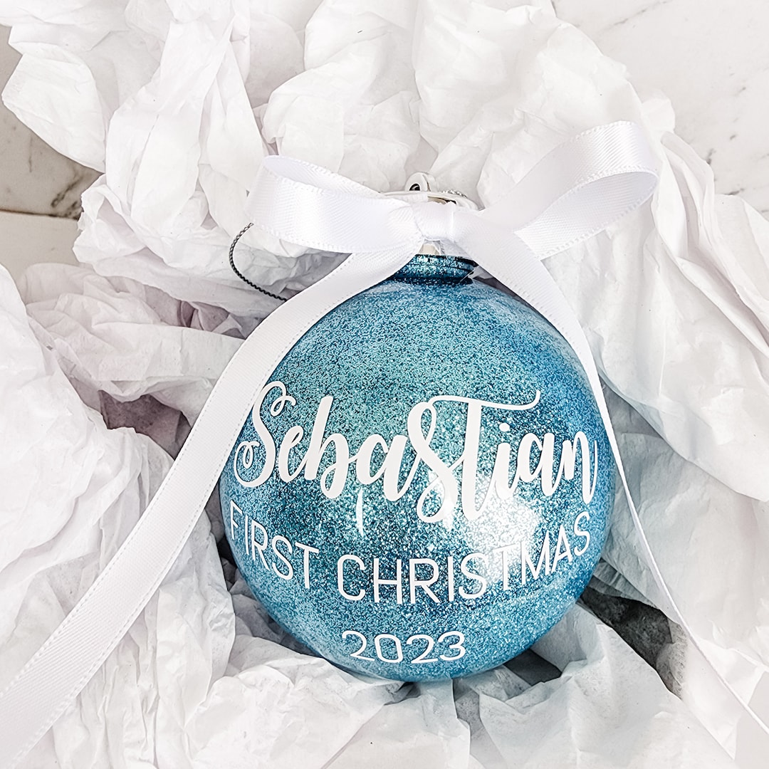 Personalised First Christmas Ornament, Baby’s First Christmas, Glitter ...