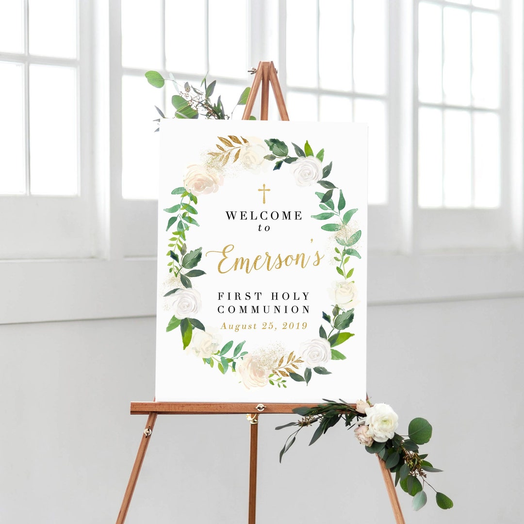 First Communion Sign, Floral Communion Party Decor, Communion Sign ...