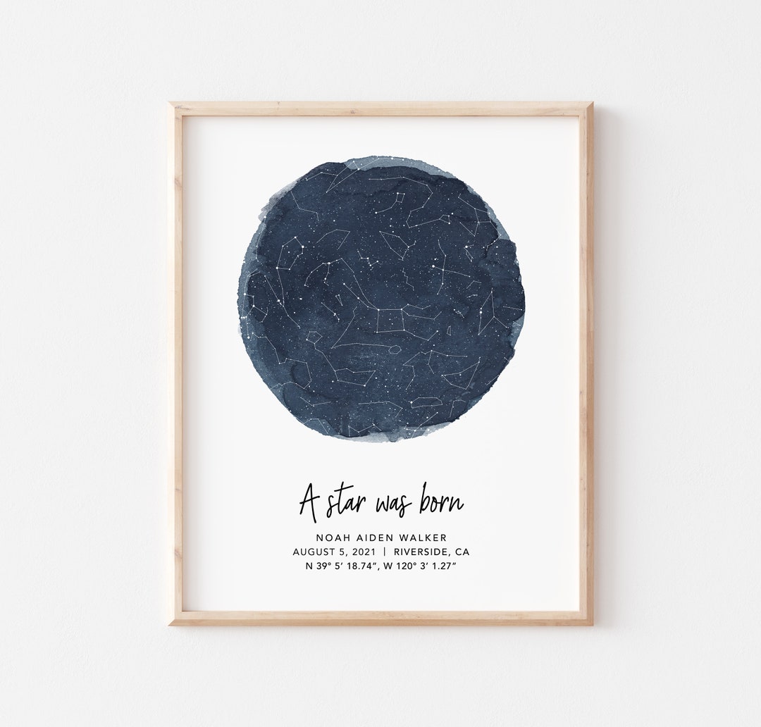 A Star is Born Star Map, Birth Date Star Map for New Baby, Night Sky ...