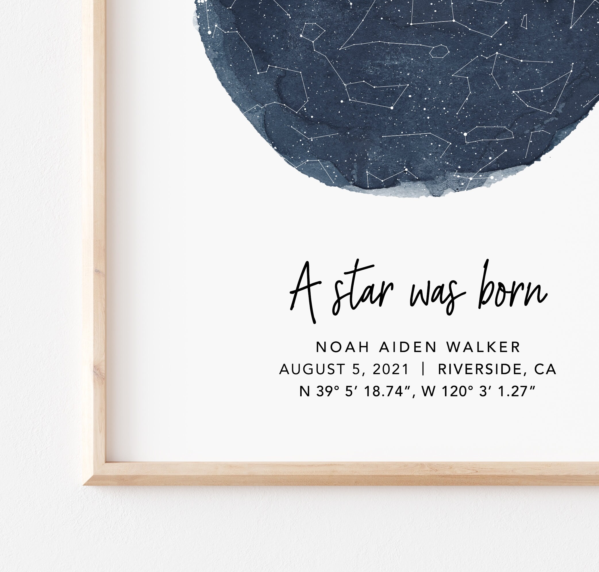 A Star is Born Star Map, Birth Date Star Map for New Baby, Night Sky ...