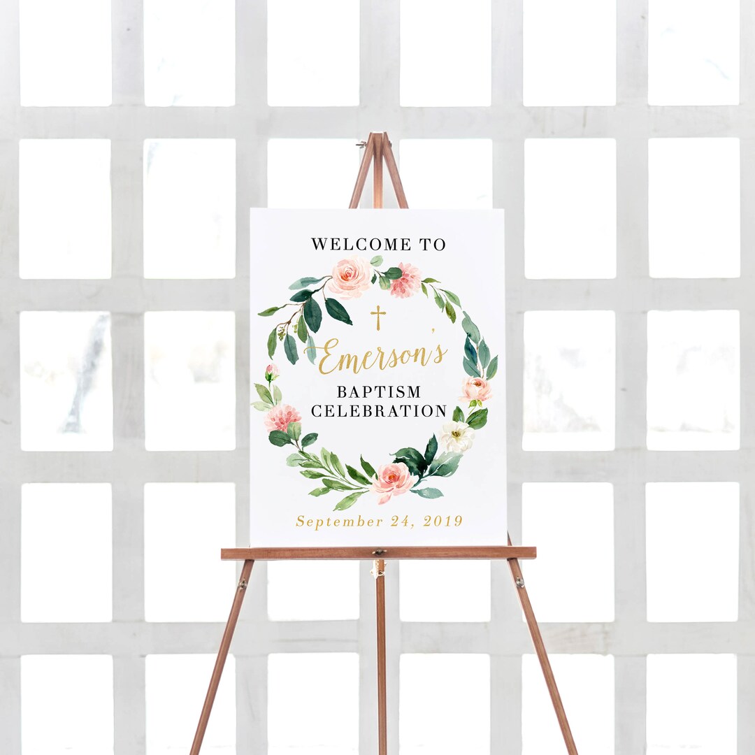 Baptism Decorations, Floral Baptism Welcome Sign, Baptism Sign, Baptism ...