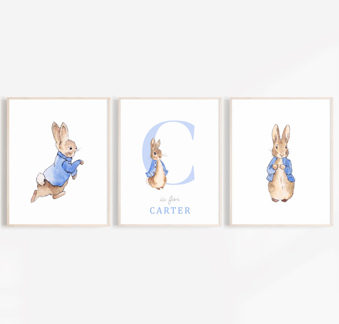 Peter Rabbit Wall Art, Initial Peter Rabbit Gift, Set of 3 Peter Rabbit ...