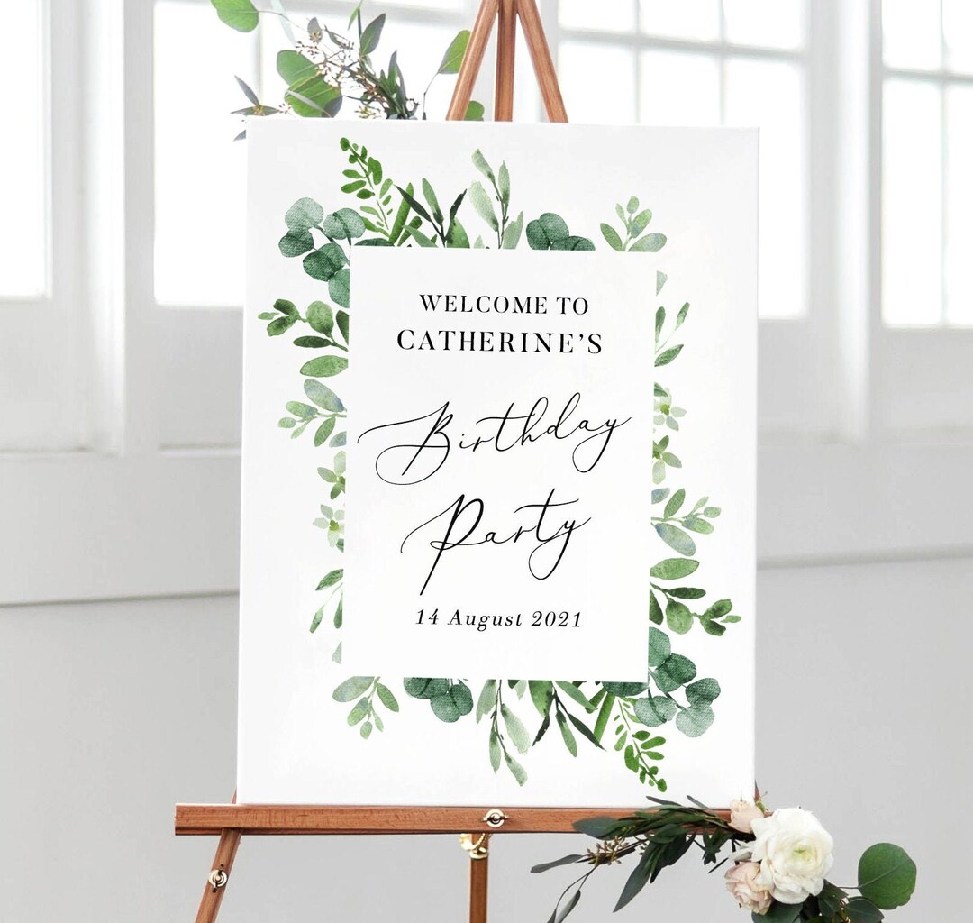 Welcome Birthday Sign, Greenery Birthday Decorations, Birthday Welcome ...