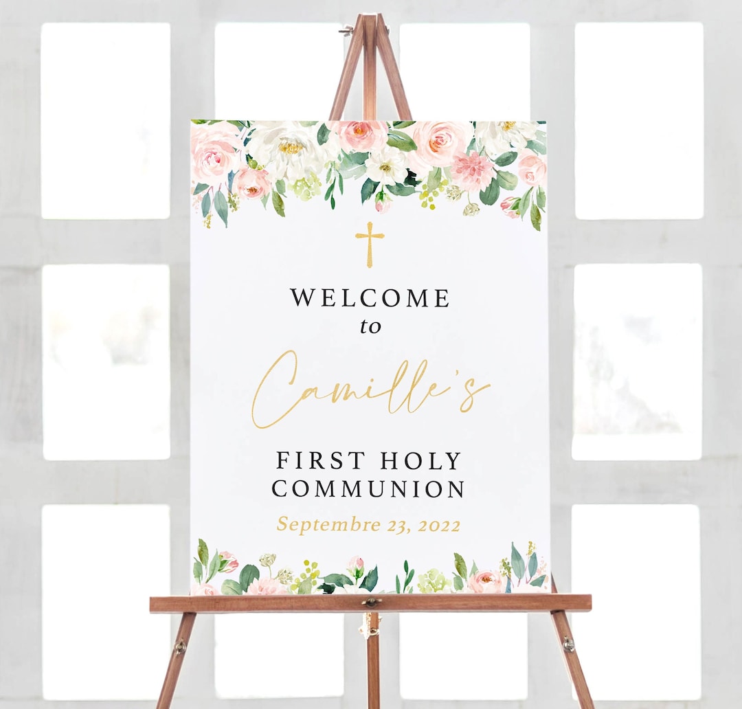 Custom Communion Sign, Floral Communion Party Decor, First Communion ...