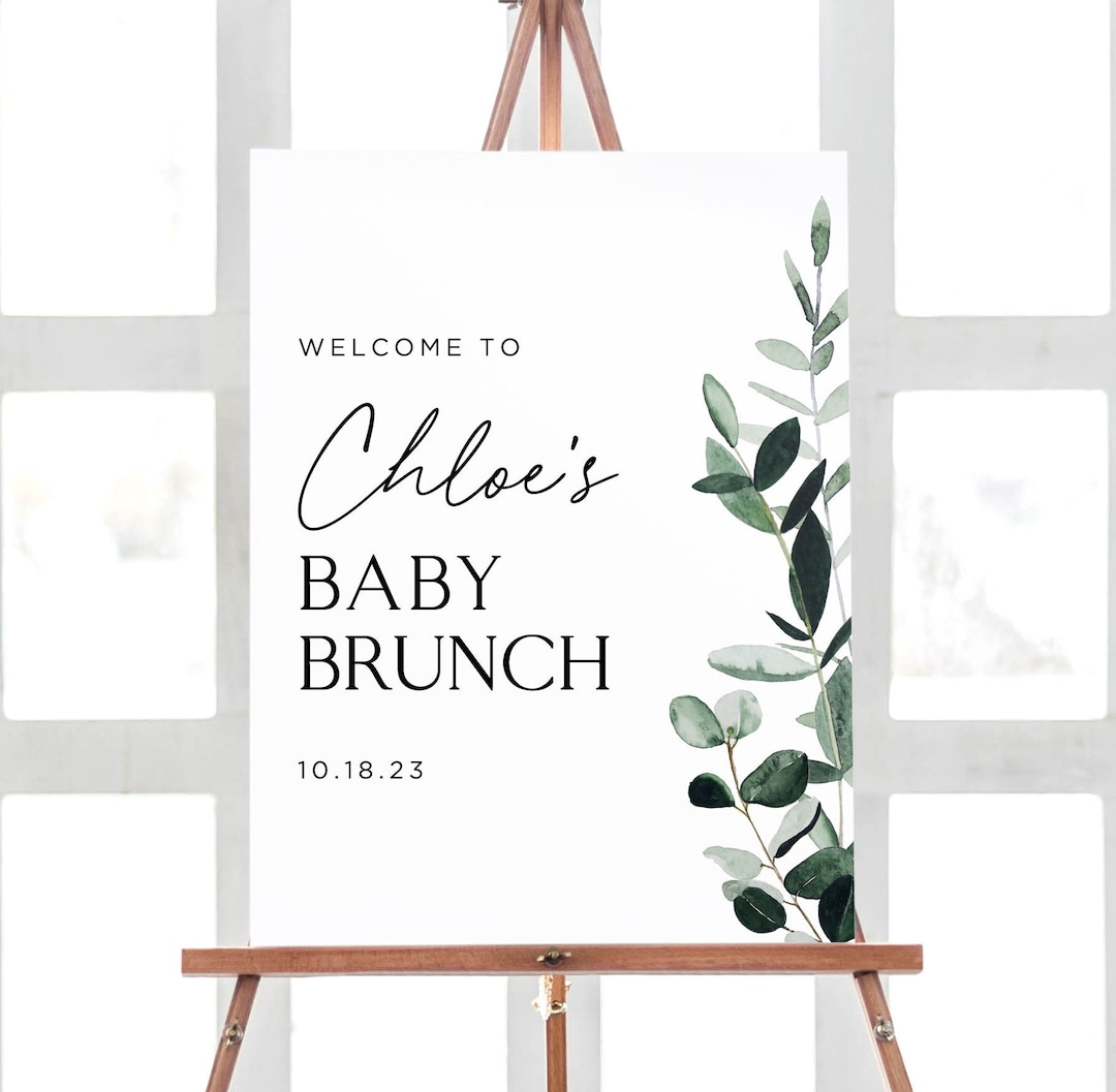 Baby Brunch Welcome Sign, Eucalyptus Baby Shower Welcome Sign, Babyl ...
