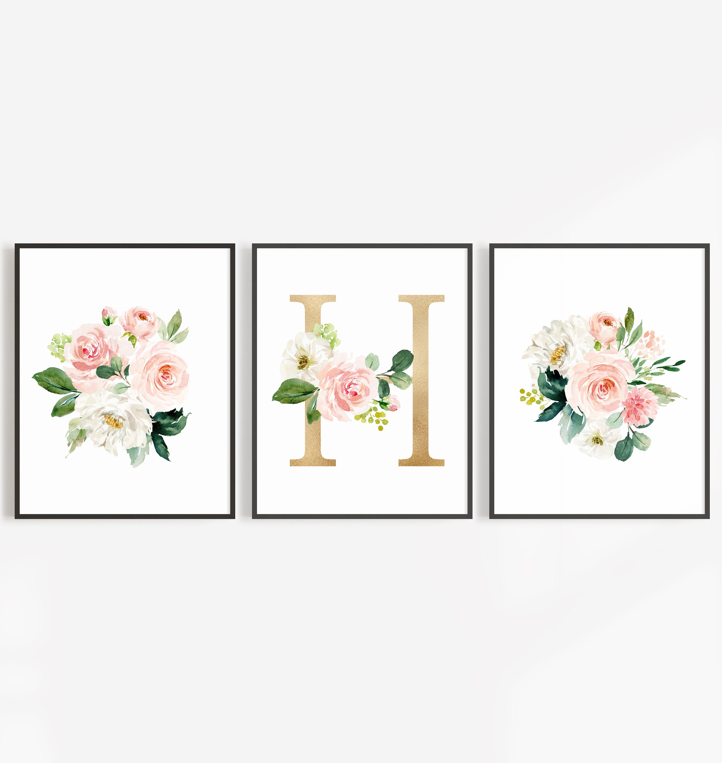 INSTAT DOWNLOAD Initial wall art Monogram Initial watercolor Floral ...