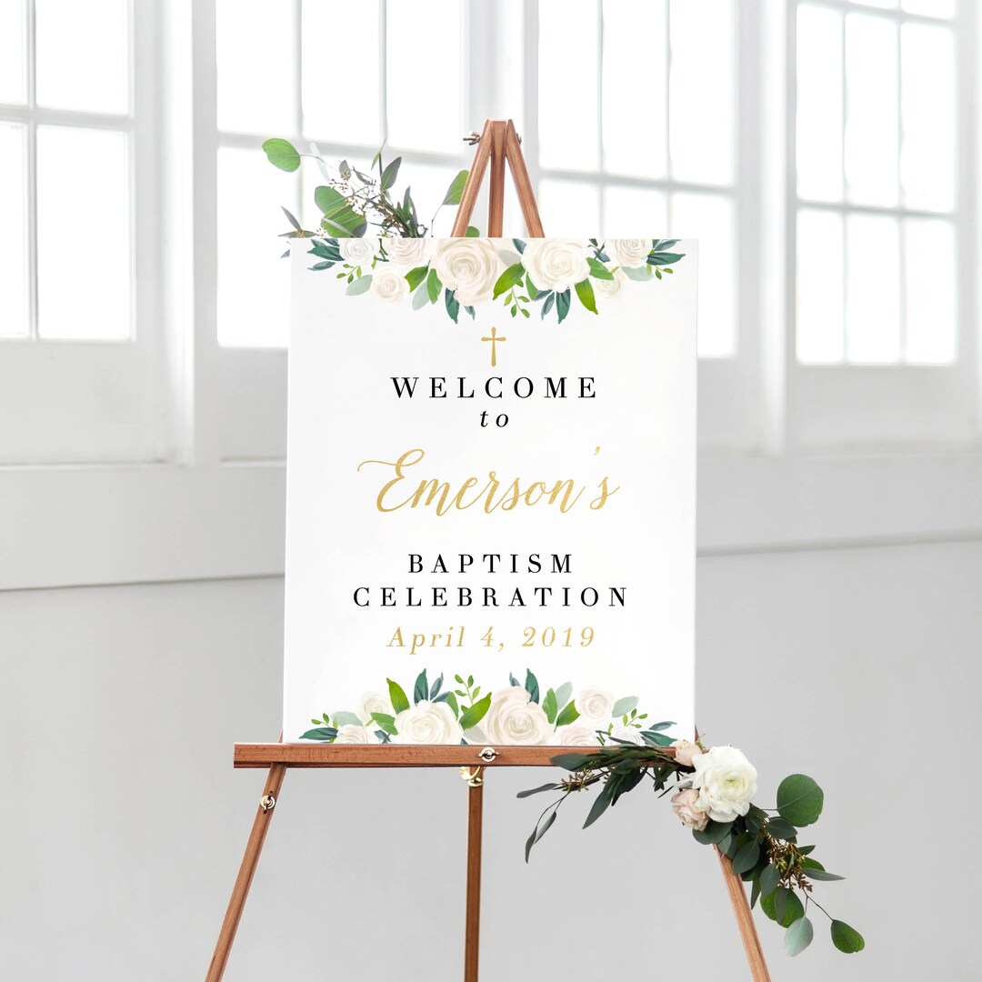 Welcome Baptism Sign, Custom Baptism Welcome Sign, Floral Baptism ...