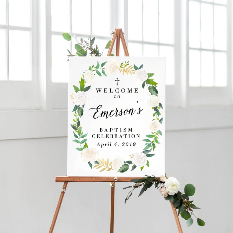 Welcome Baptism Sign Printable, Custom Baptism Sign, Floral Baptism ...