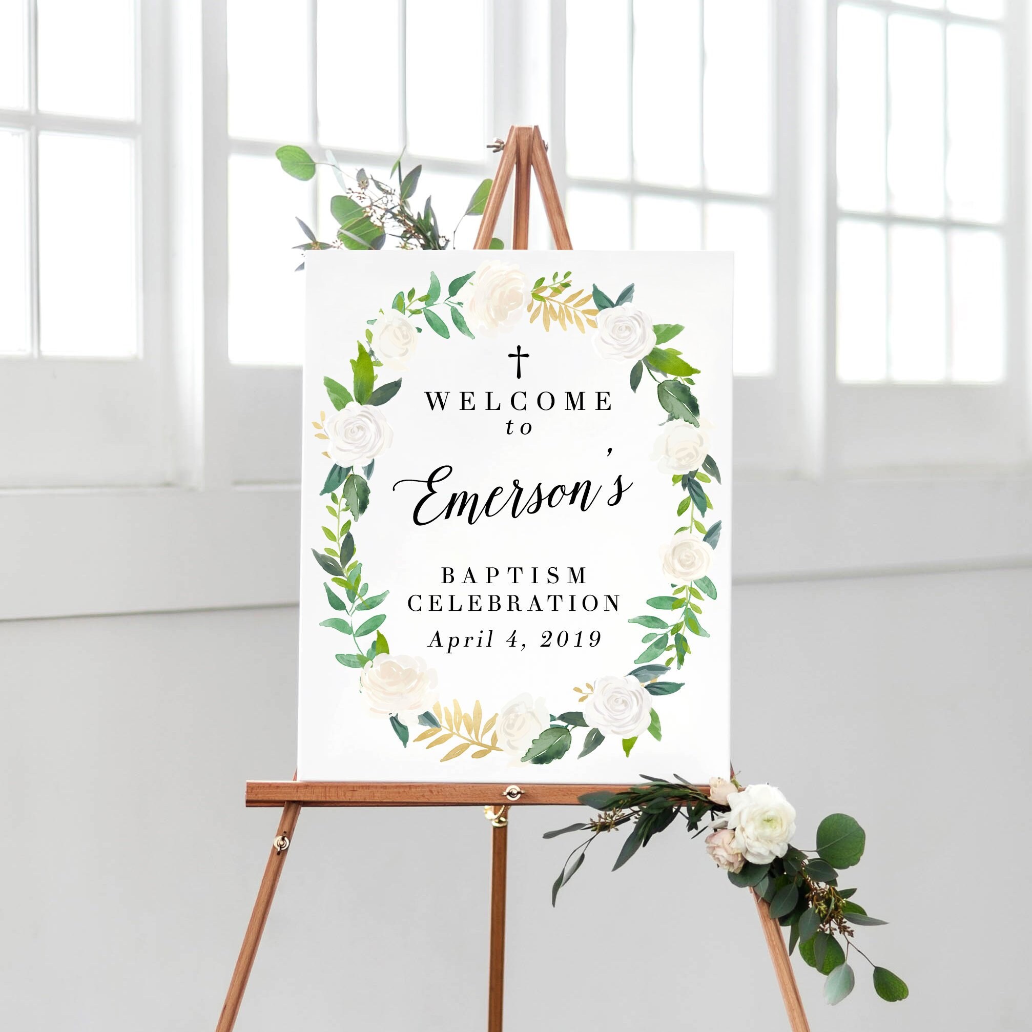Welcome Baptism Sign Printable, Custom Baptism Sign, Floral Baptism ...