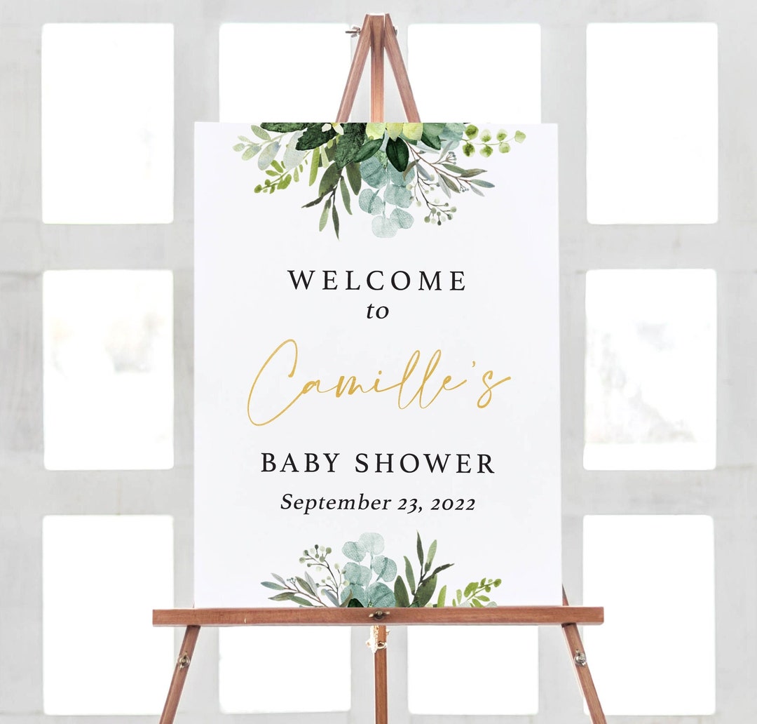 Welcome Baby Shower Decorations Printable, Greenery Baby Shower Decor ...