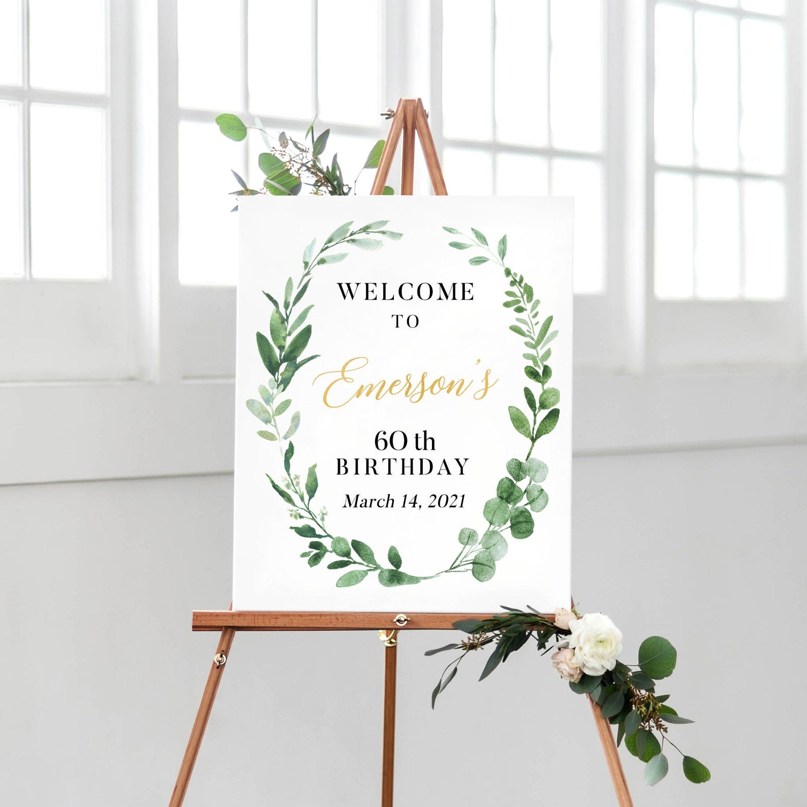 Birthday Welcome Sign Printable Greenery Birthday - Etsy
