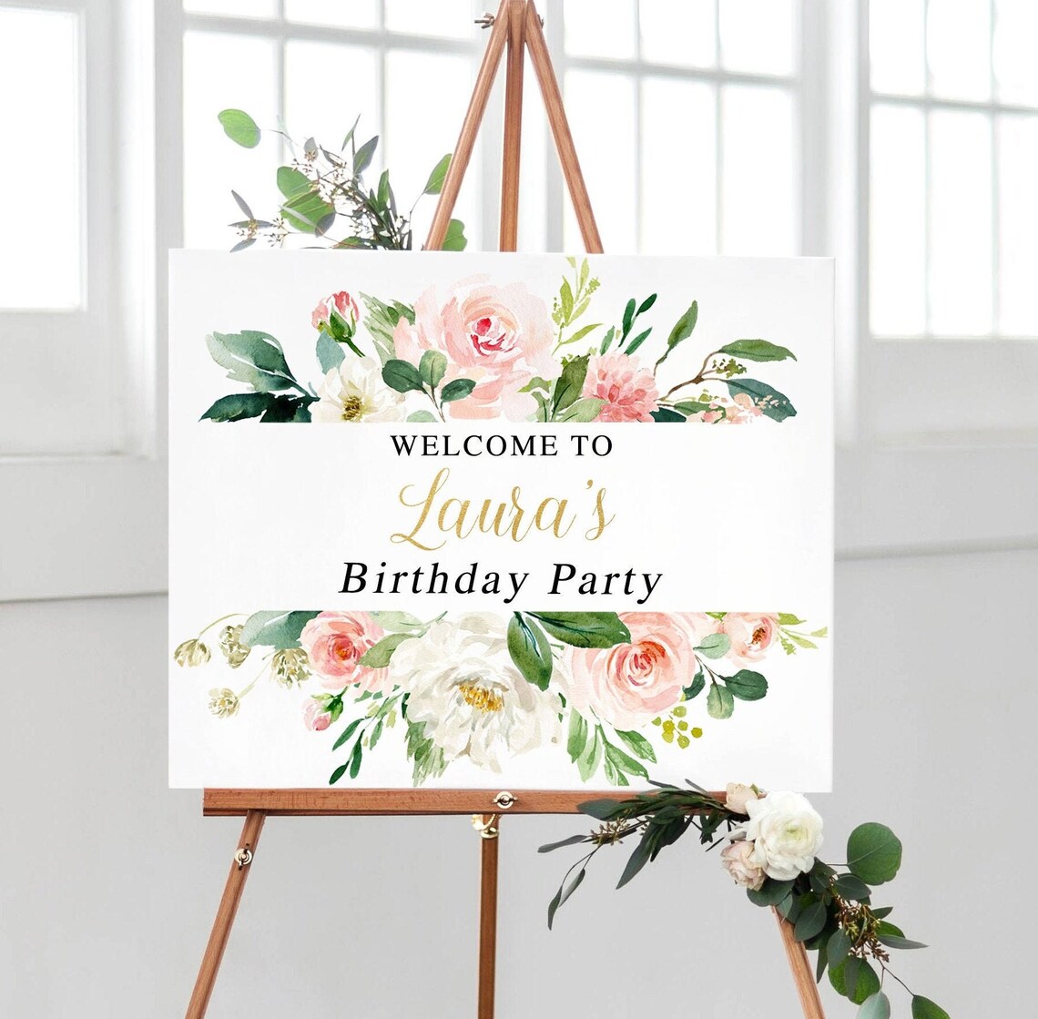 Birthday Party Sign, Floral Birthday Welcome Sign, Welcome Birthday ...