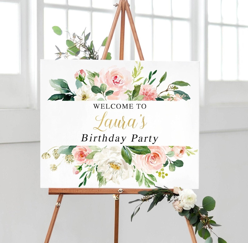 Birthday Party Sign Floral Birthday Welcome Sign Welcome - Etsy
