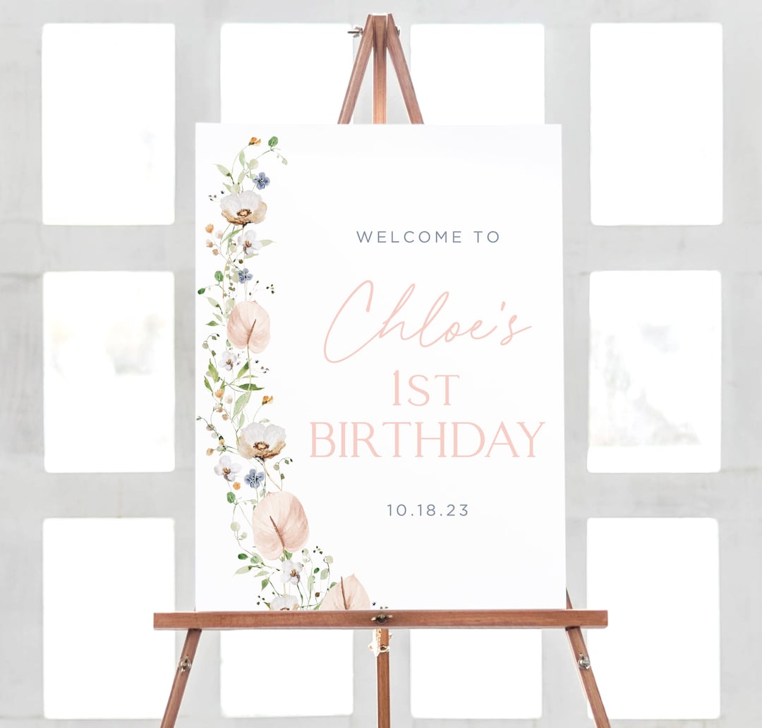 Wildflowers Birthday Sign, Floral First Birthday Sign Printable, 1st ...