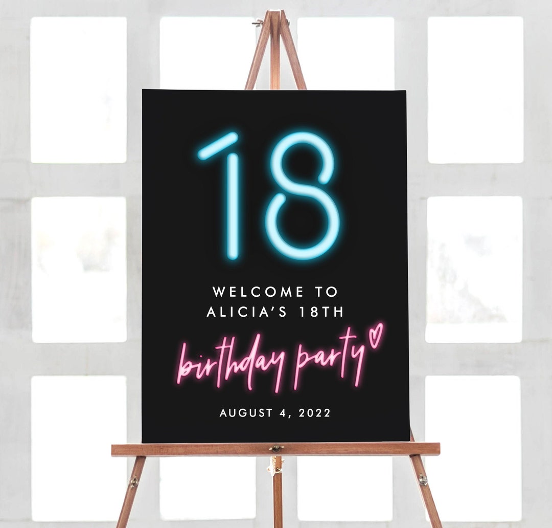 18th Birthday Decorations Sign, Neon Birthday Party, Custom Birthday ...