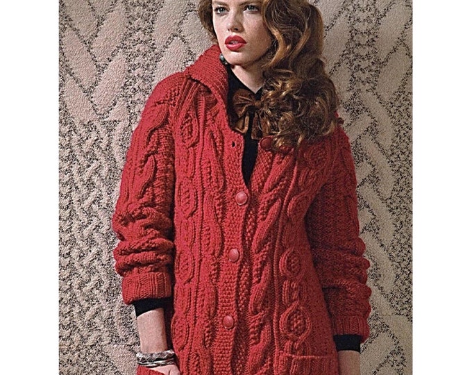 Ladies Aran Medieval Style Asymmetric Cable Jacket, Vintage Knitting ...