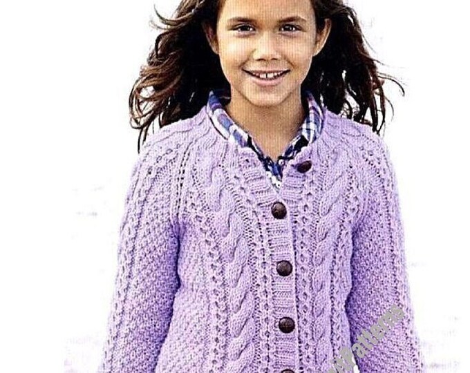Child's Cable Cardigan Aran Vintage Knitting Pattern Round & V-neck 2-3 ...