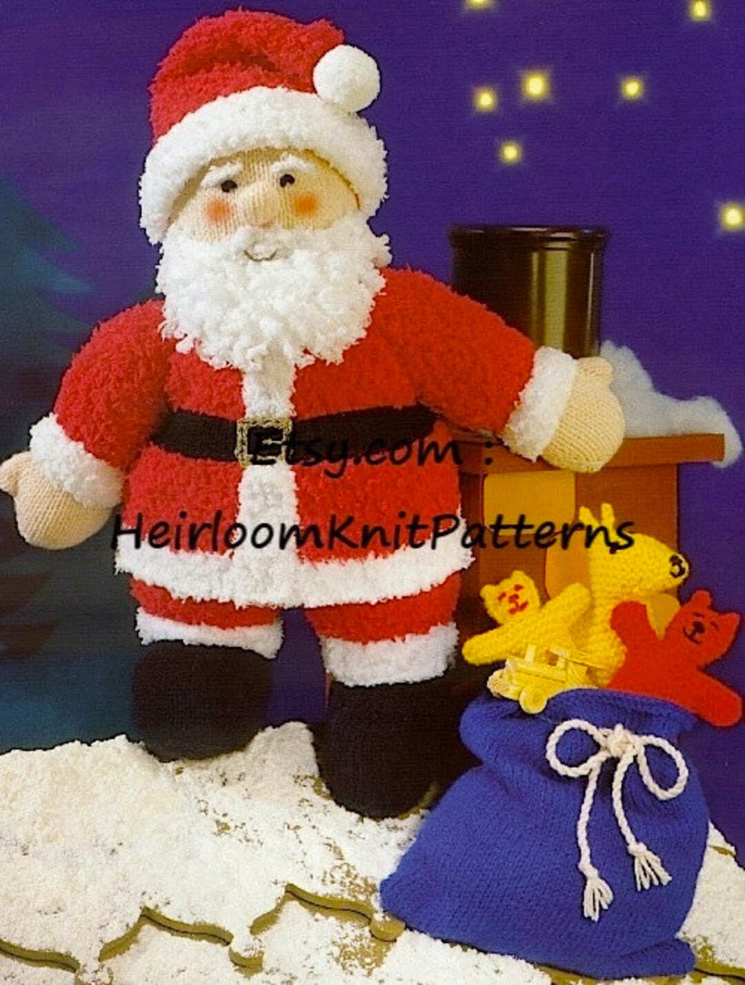 Father Christmas Santa and His Sack Vintage Knitting Pattern Christmas ...