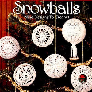 9 Snowballs Vintage Crochet Pattern Christmas Tree Ornaments Baubles Thread Tree Trims Holiday ...