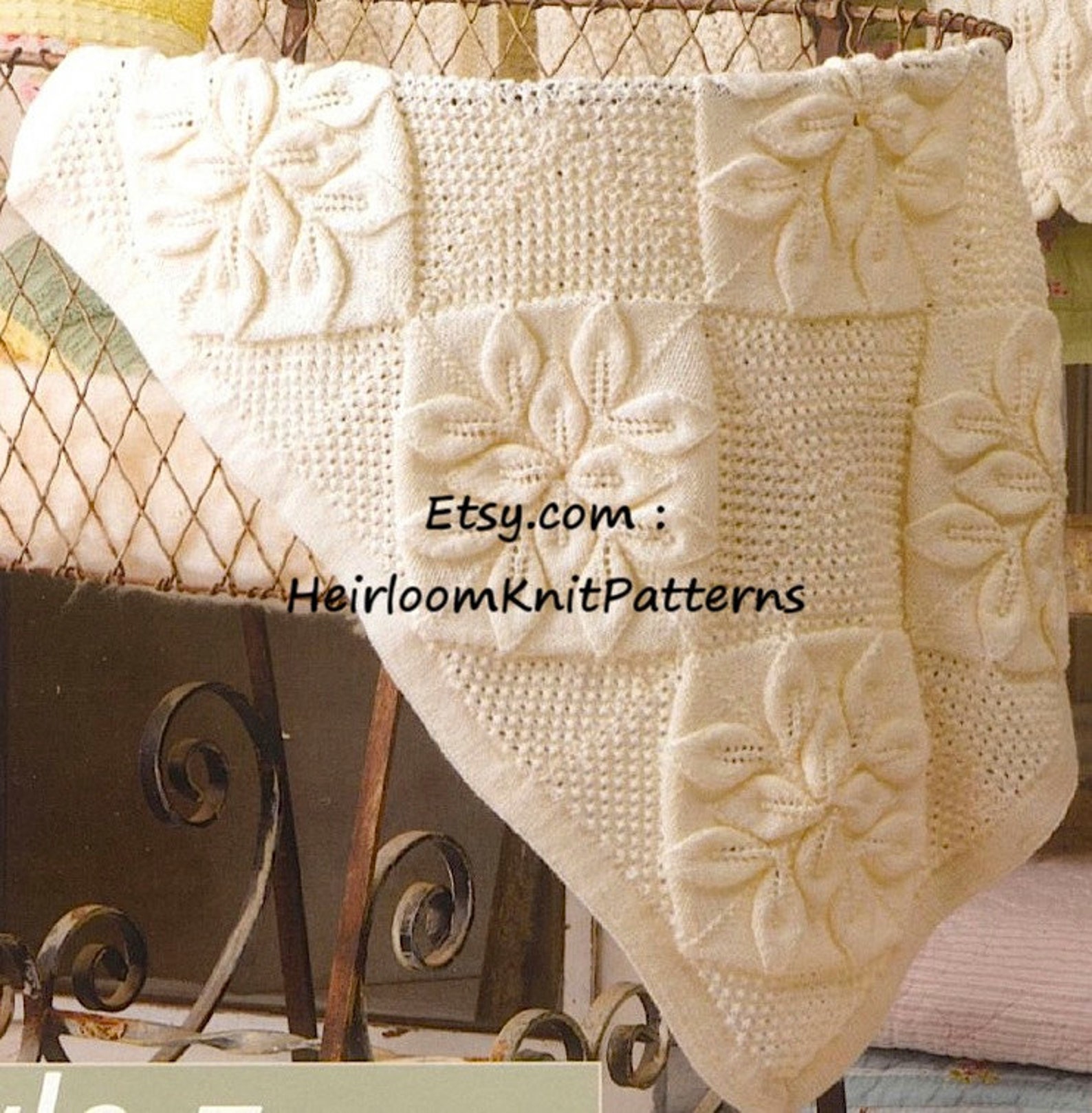 Baby Pram Cradle Cover Vintage Knitting Pattern in Leaf Motif - Etsy