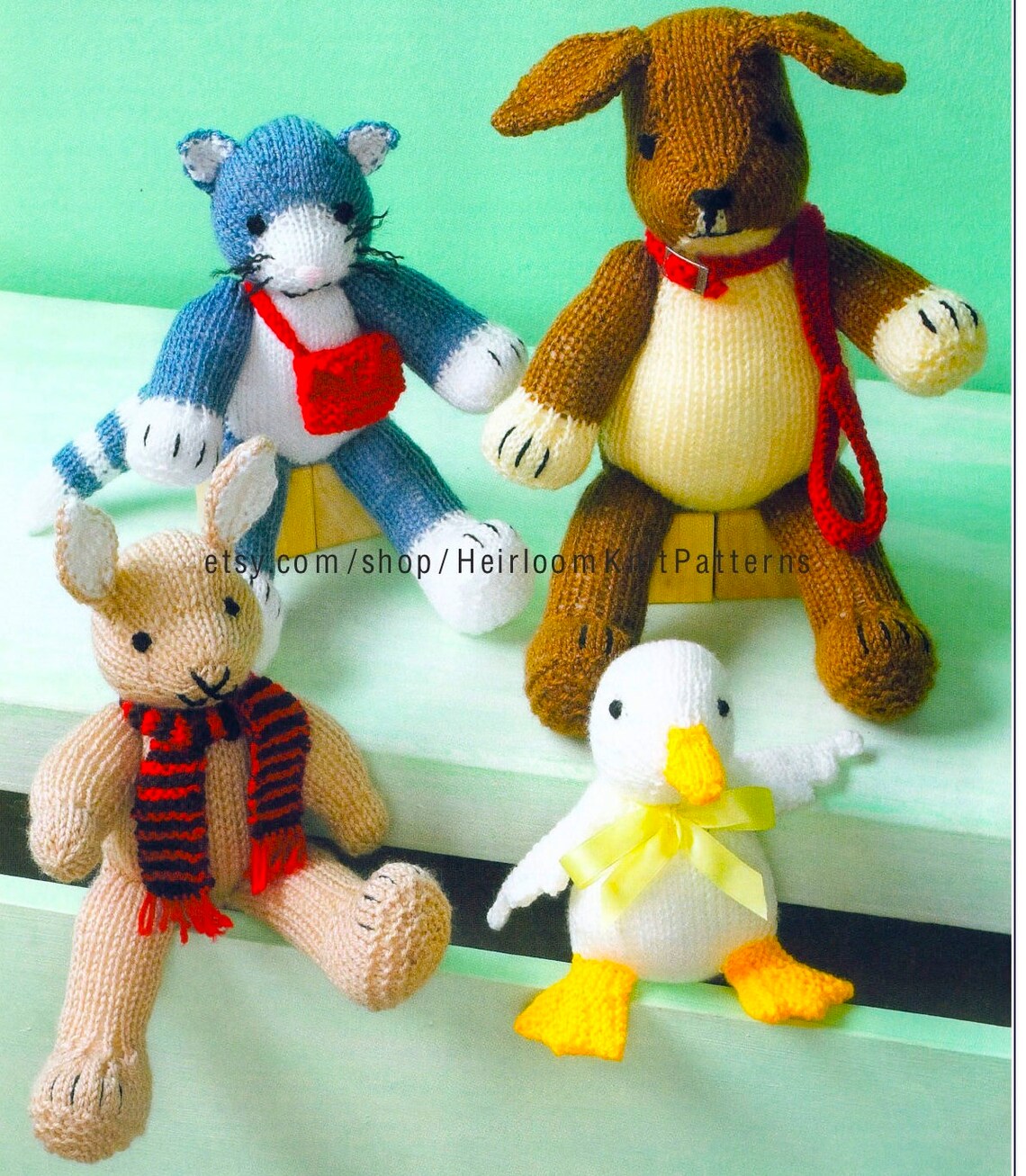 Knit 4 Animal Toys Pattern Cat Dog Rabbit Duck Knitted Baby - Etsy
