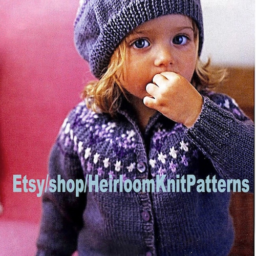Baby Child Fair Isle Cardigan and Beret Knitting Pattern PDF - Etsy