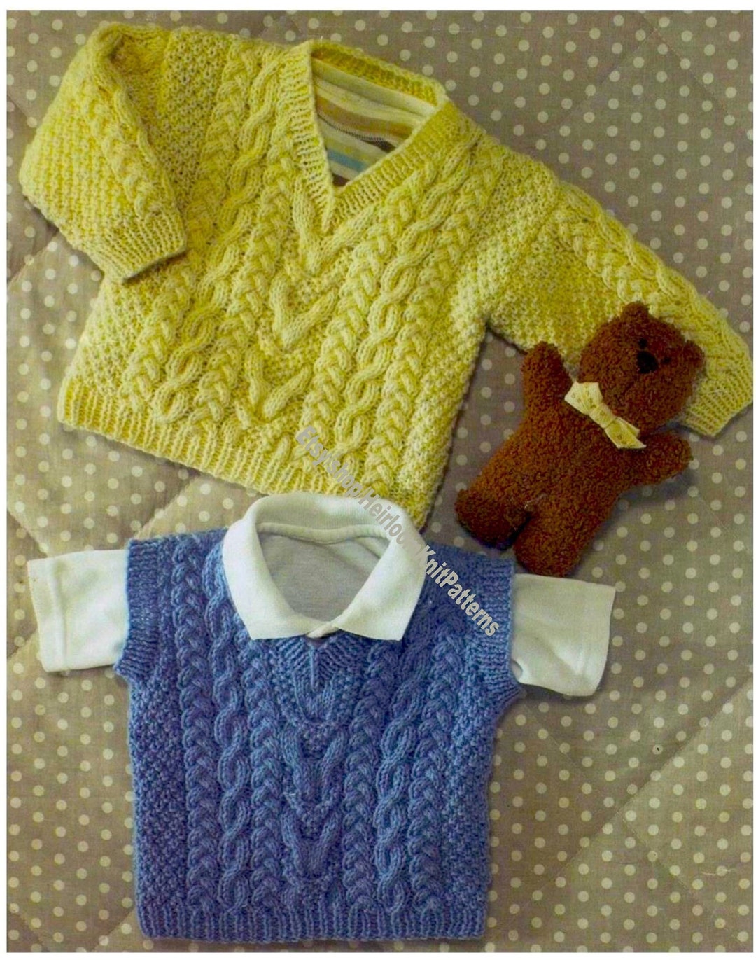 Baby Child Cable Sweater & Slipover Vintage DK Knitting Pattern 16-28 ...