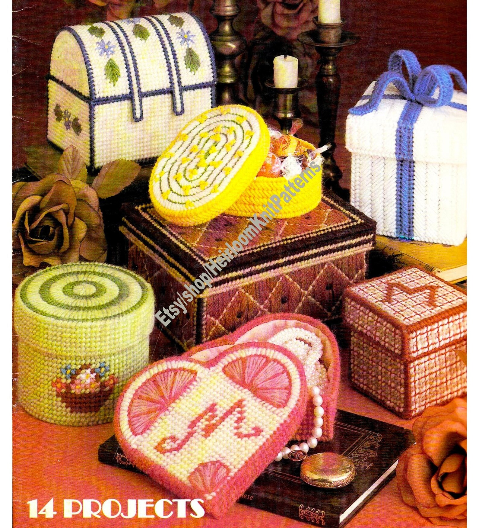 14 Designs Needlepoint Boxes Vintage Plastic Canvas Pattern - Etsy