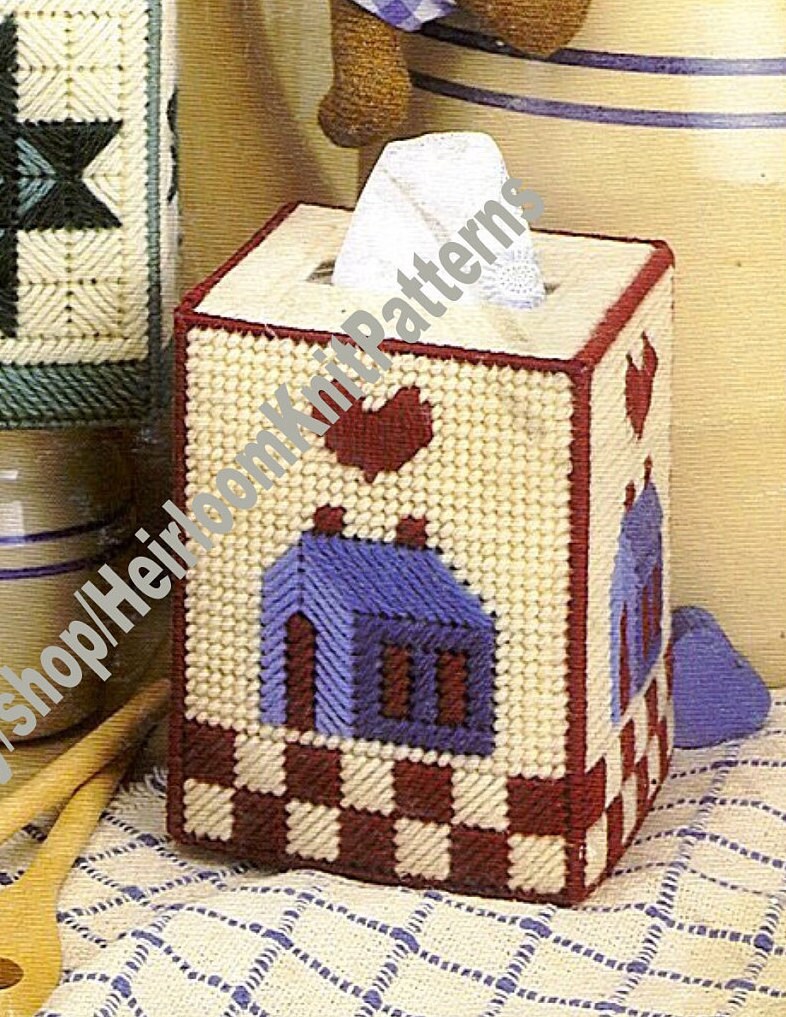 6 Country Tissue Box Covers Vintage Plastic Canvas Pattern | Etsy