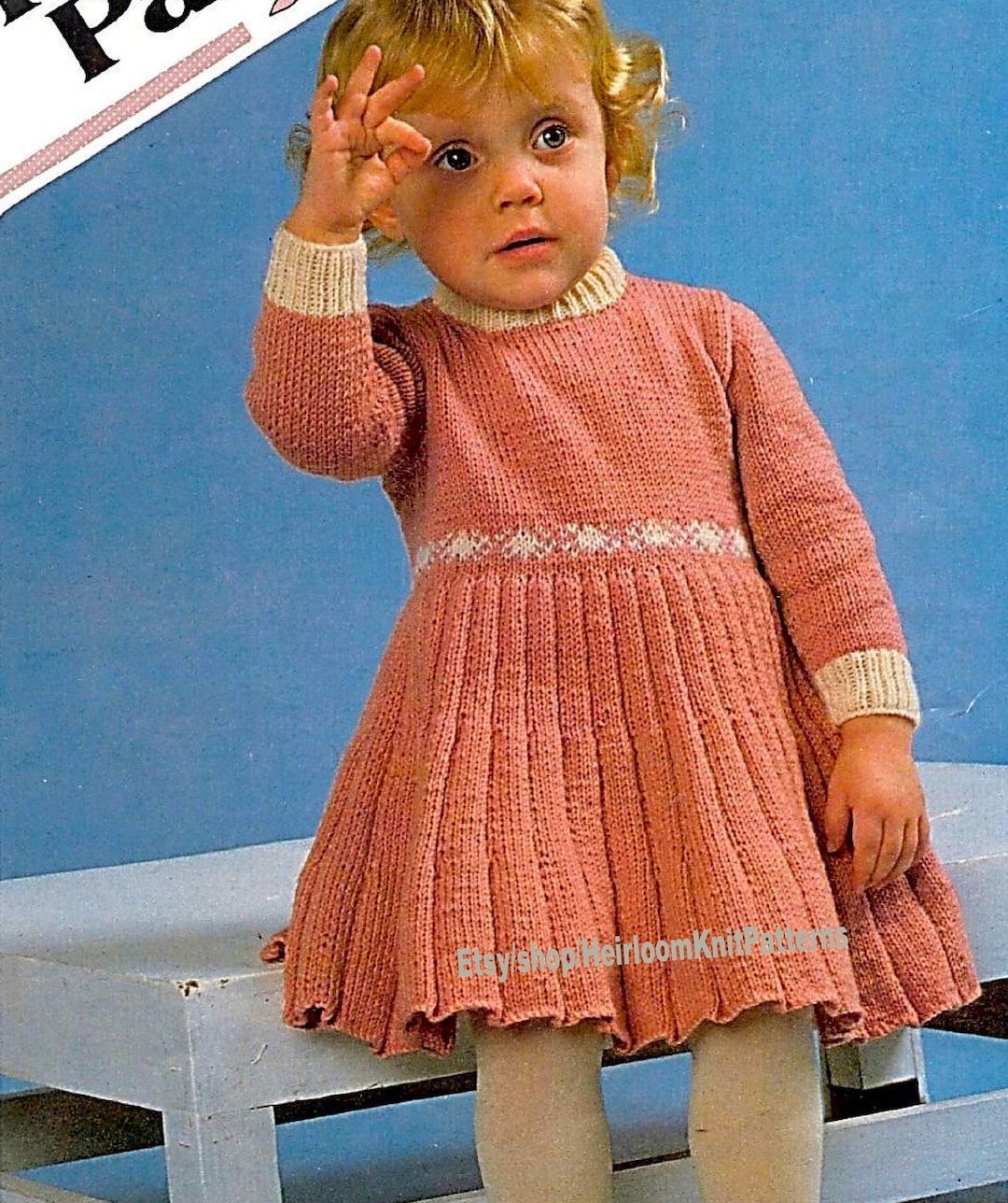 Girls Classic Dress Vintage Knitting Pattern Baby Toddler Child 1- 2- 4 ...