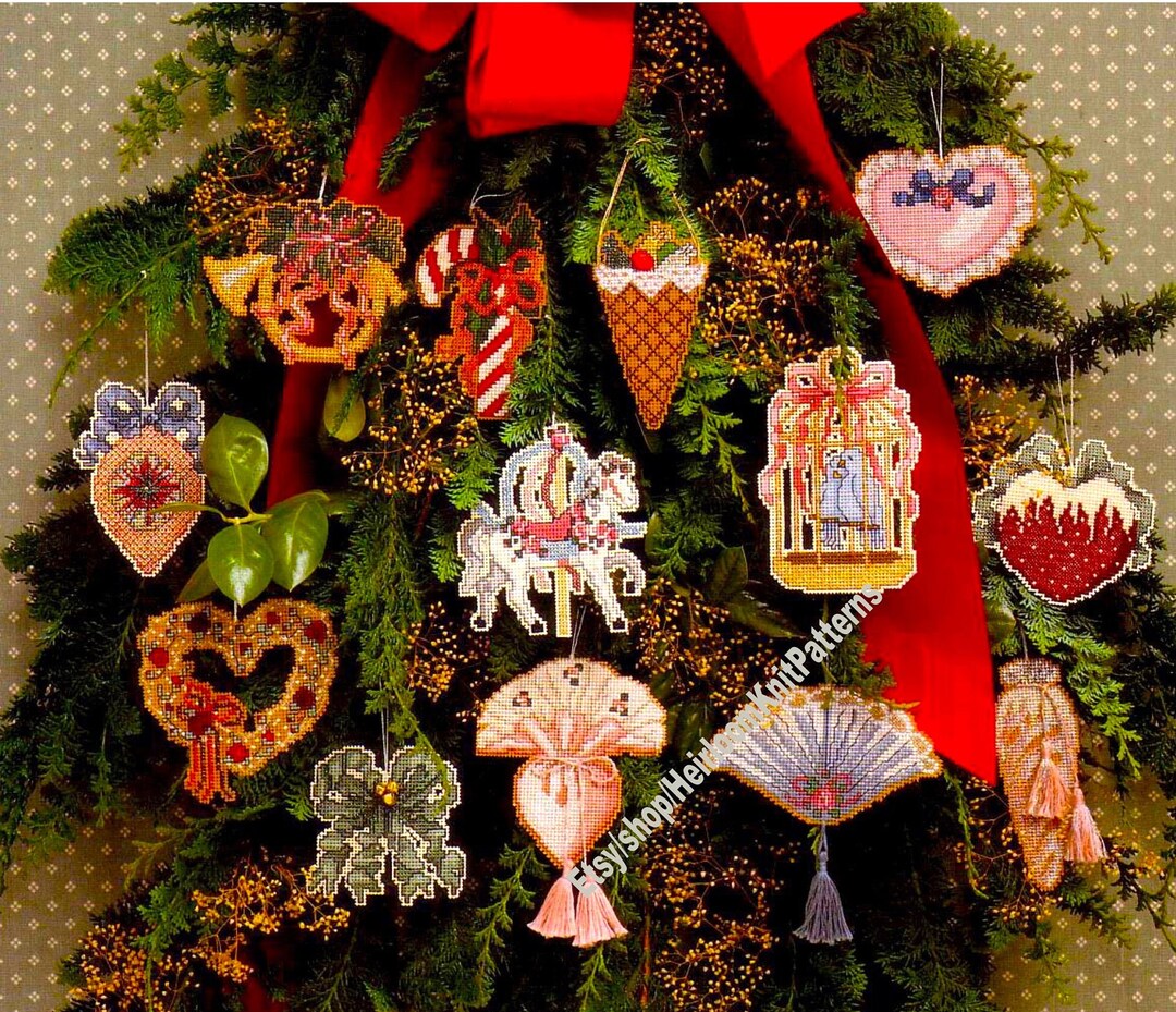 12 Victorian Christmas Ornaments Treasures Vintage Cross Stitch Pattern ...