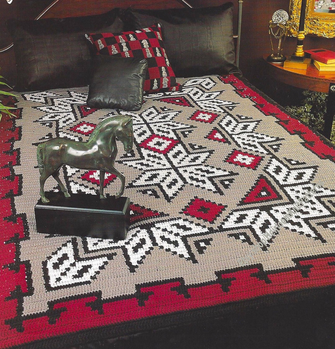 Indian Afghan Vintage Crochet Pattern Native American Southwest Quilt ...