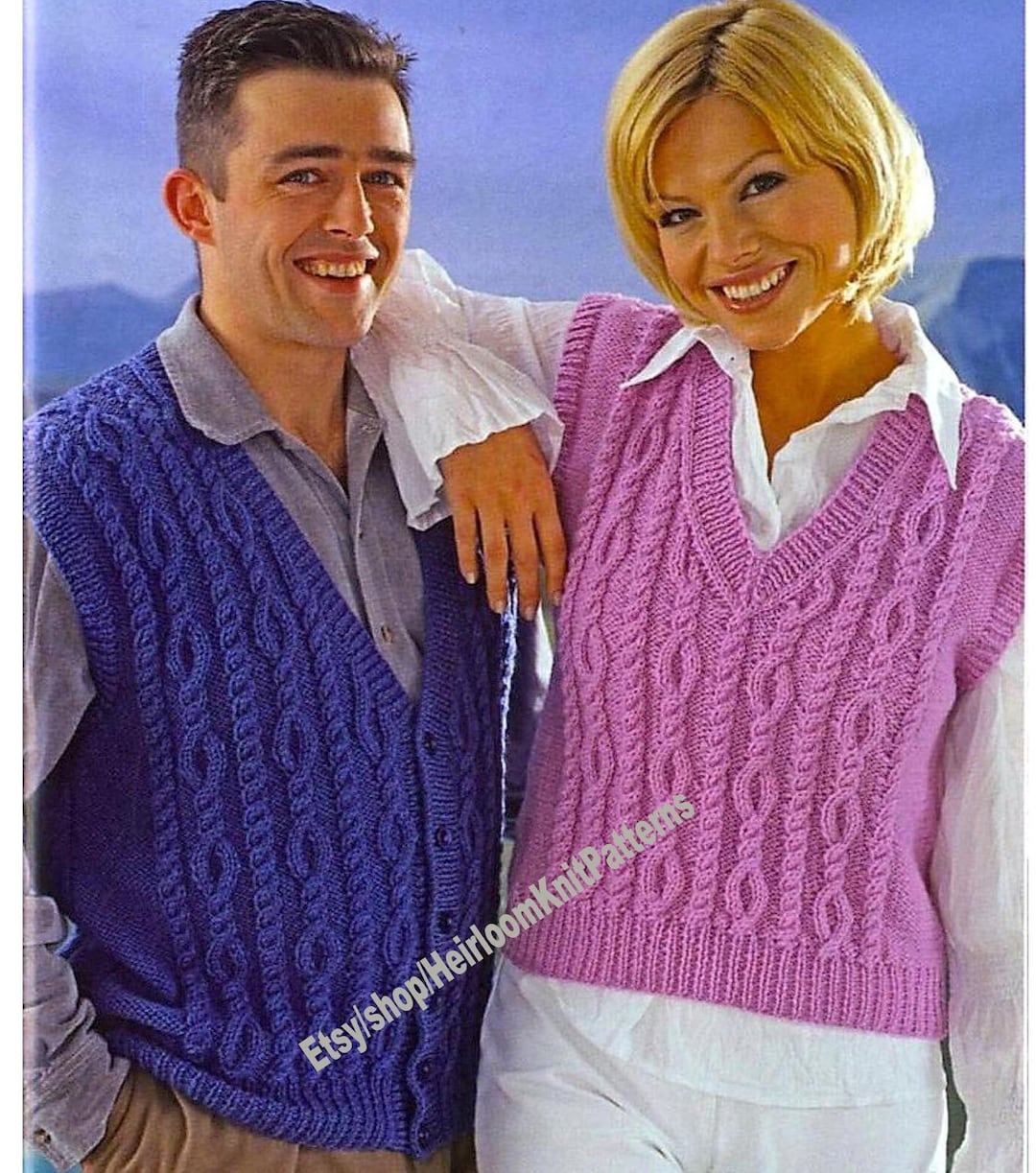 Family Aran Slipover & Waistcoat Vintage Knitting Pattern Adult Child ...