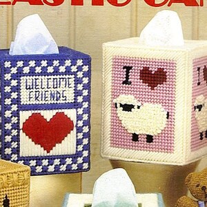 6 Country Tissue Box Covers Vintage Plastic Canvas Pattern Duck Goose ...