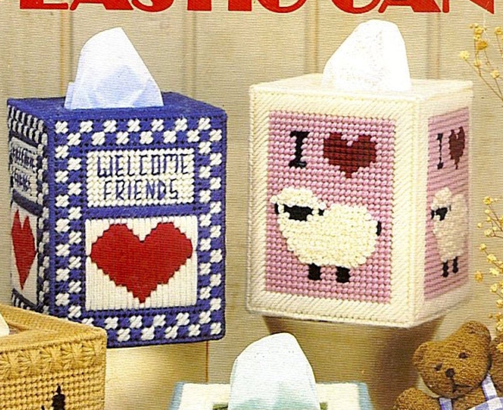 6 Country Tissue Box Covers Vintage Plastic Canvas Pattern | Etsy