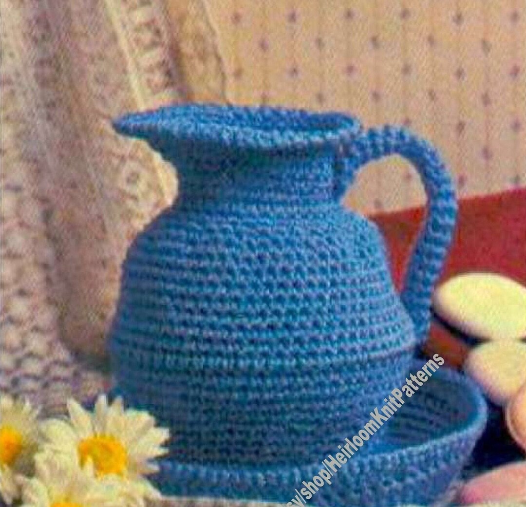 Pitcher & Bowl Vintage Crochet Pattern Decorative Jug Plate Country ...