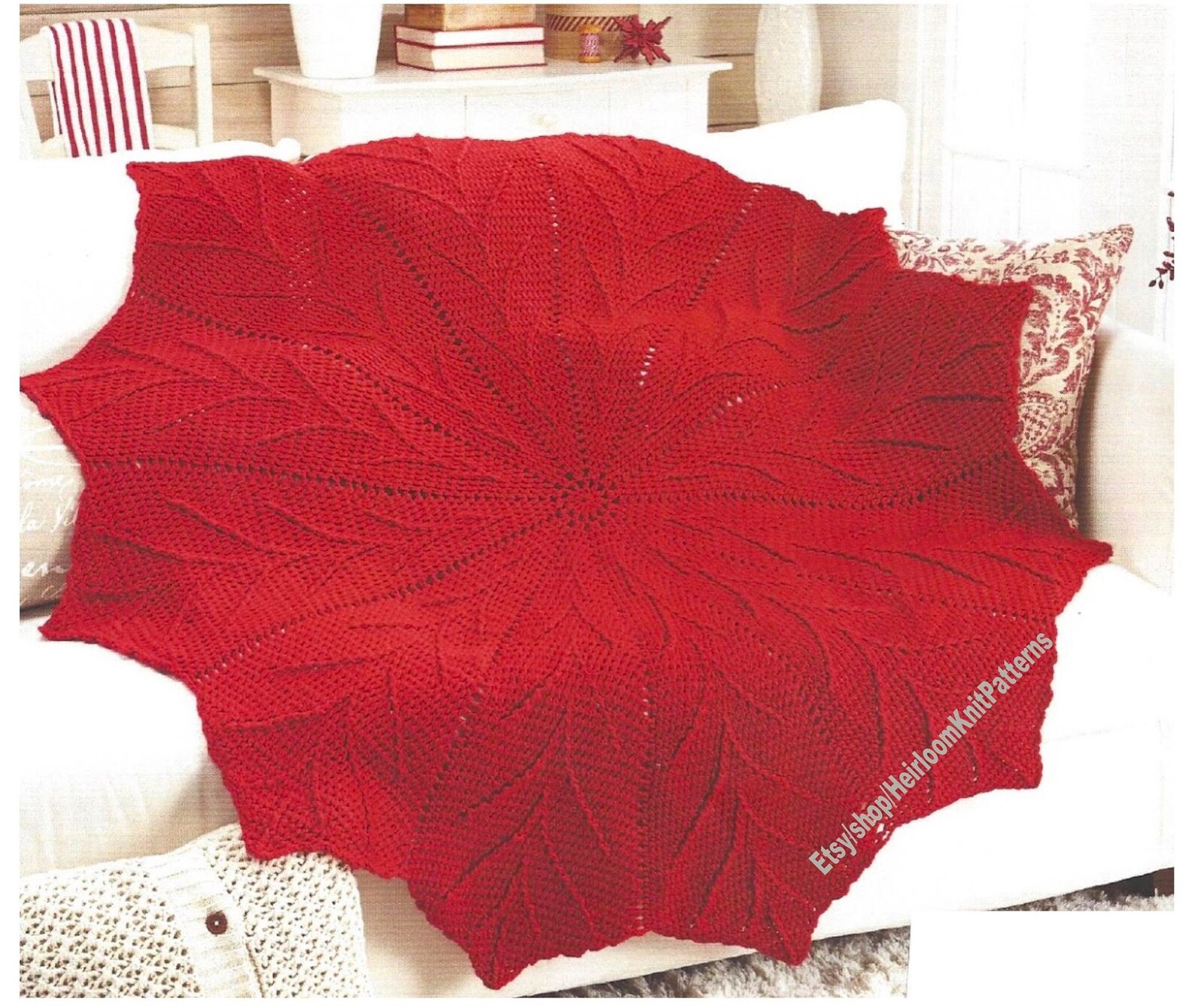 Festive Afghan Vintage Crochet Pattern Poinsettia Christmas Holiday ...
