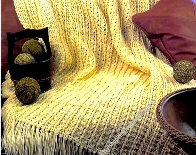 Vintage Crochet Pattern: Irish Aran Knit Style Cable Afghan / Blanket ...