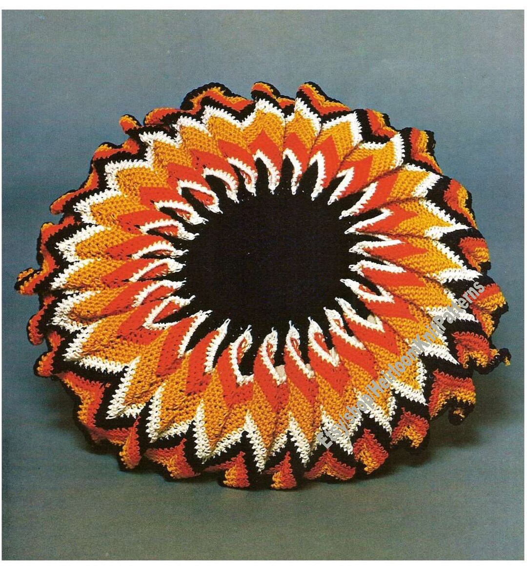 Ripple Sun Pillow Vintage Retro Crochet Pattern Sunflower Decorative ...
