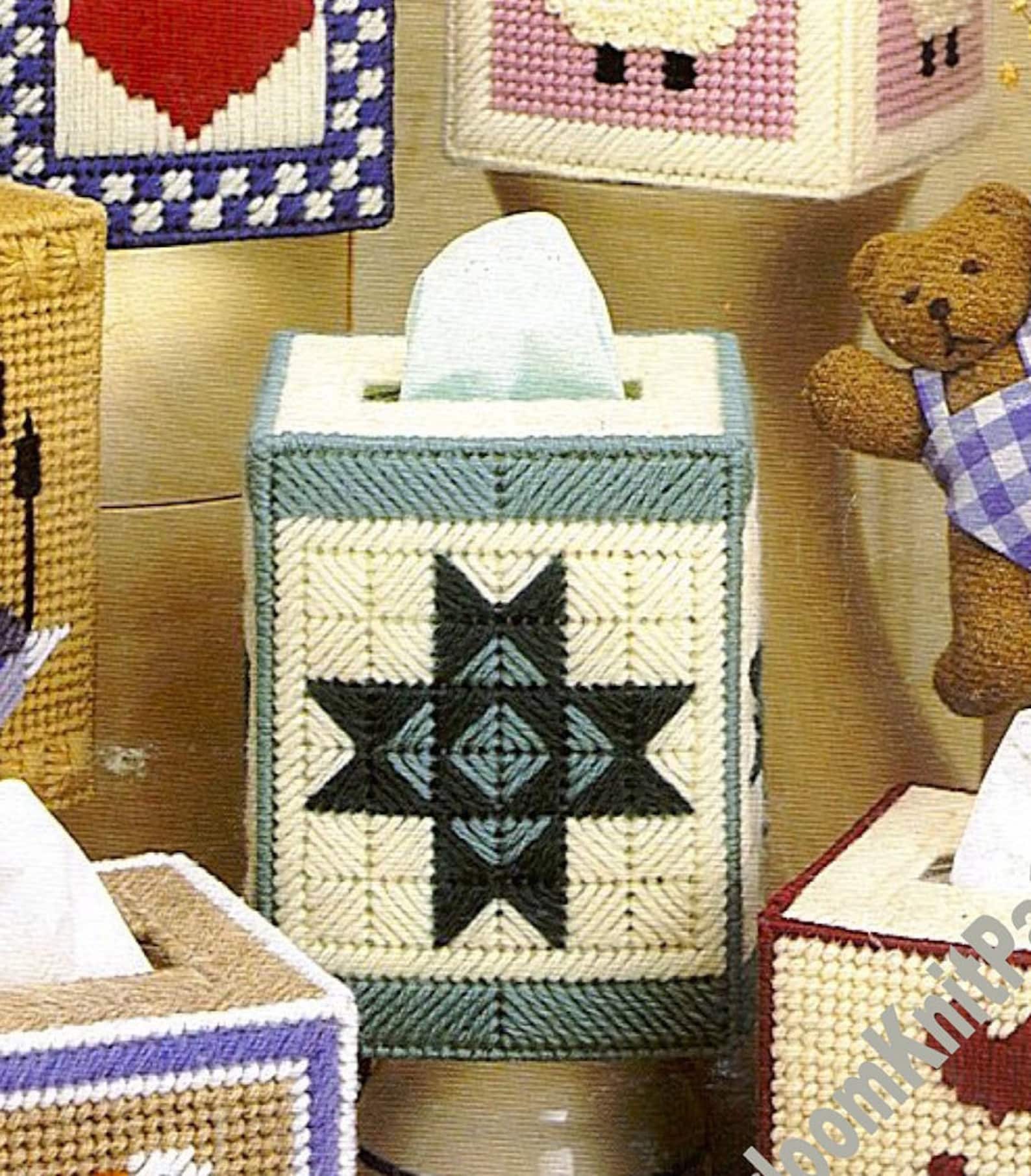 6 Country Tissue Box Covers Vintage Plastic Canvas Pattern | Etsy