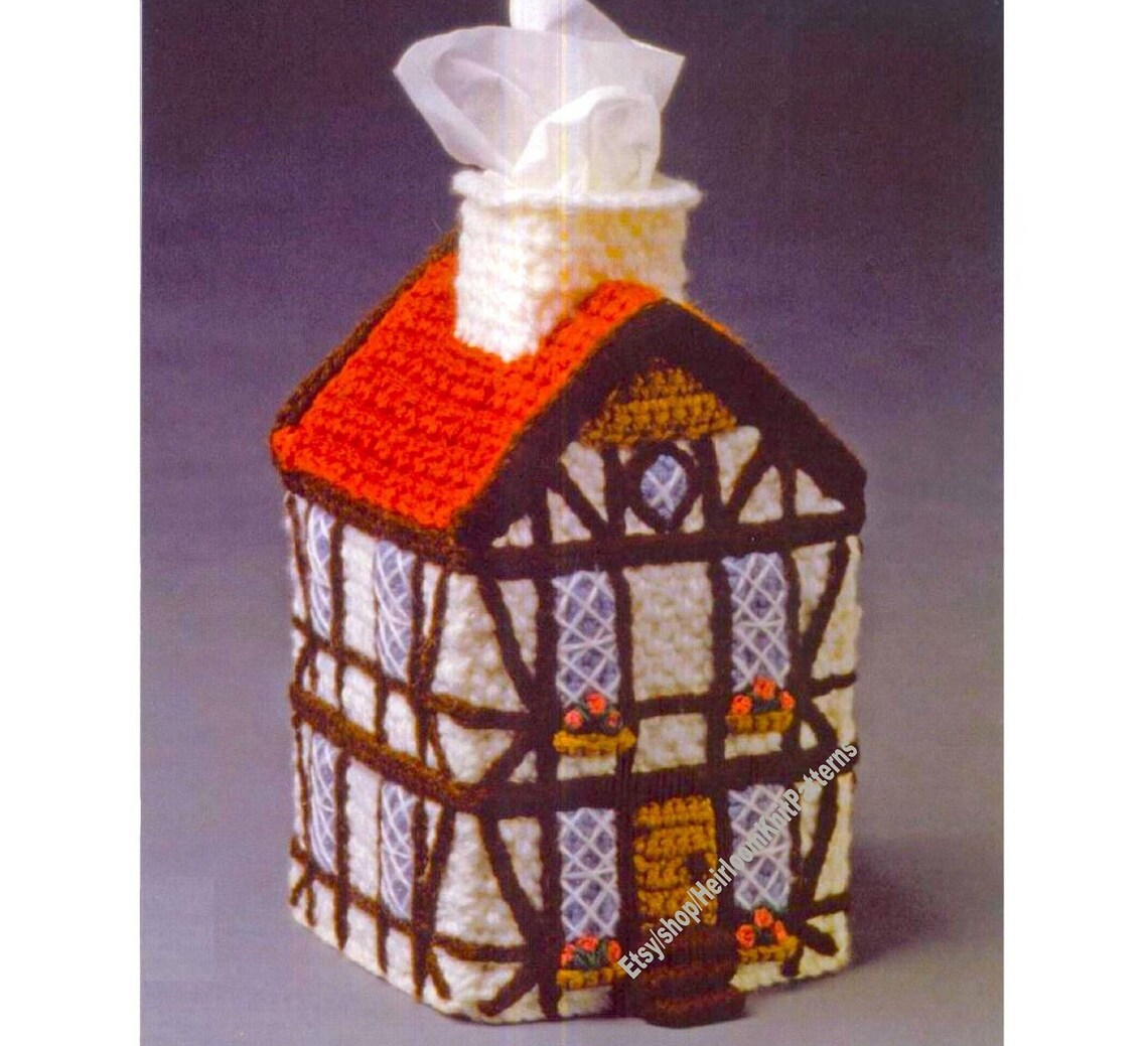 Tudor Cottage Tissue Box Cover Topper Holder Vintage Crochet - Etsy