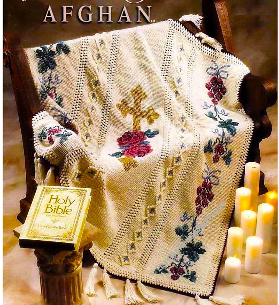 Victorian Cross Afghan Vintage Crochet & Cross Stitch Pattern Tunisian ...